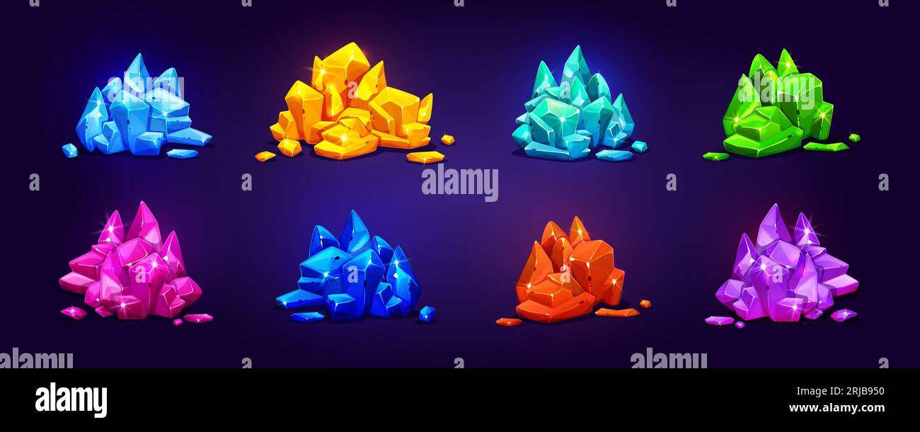 Treasure gem pile game icon cartoon illustration. Golden, emerald, ruby ...