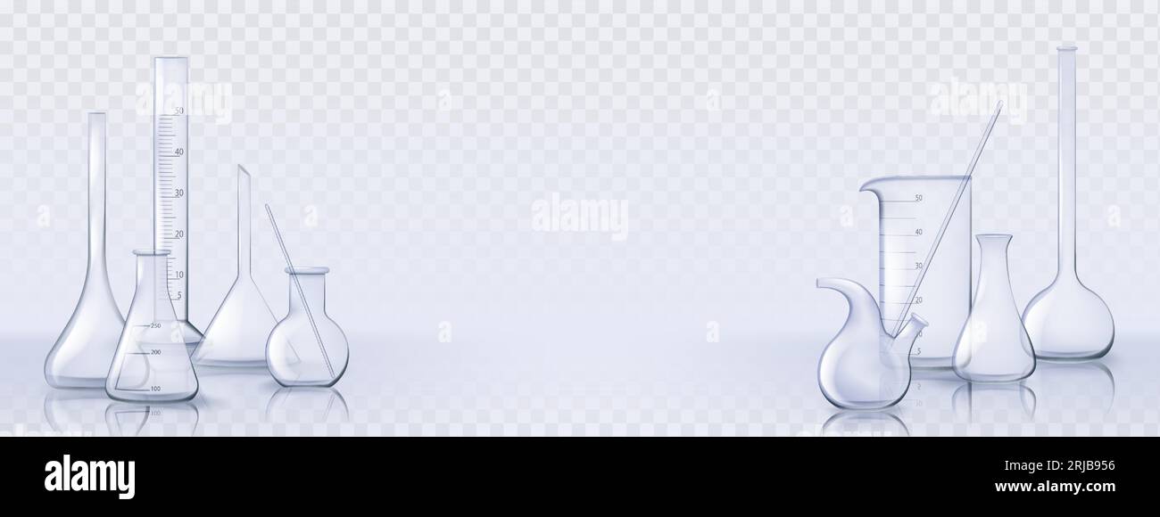 3d science laboratory chemistry glassware flask background. Lab glass ...