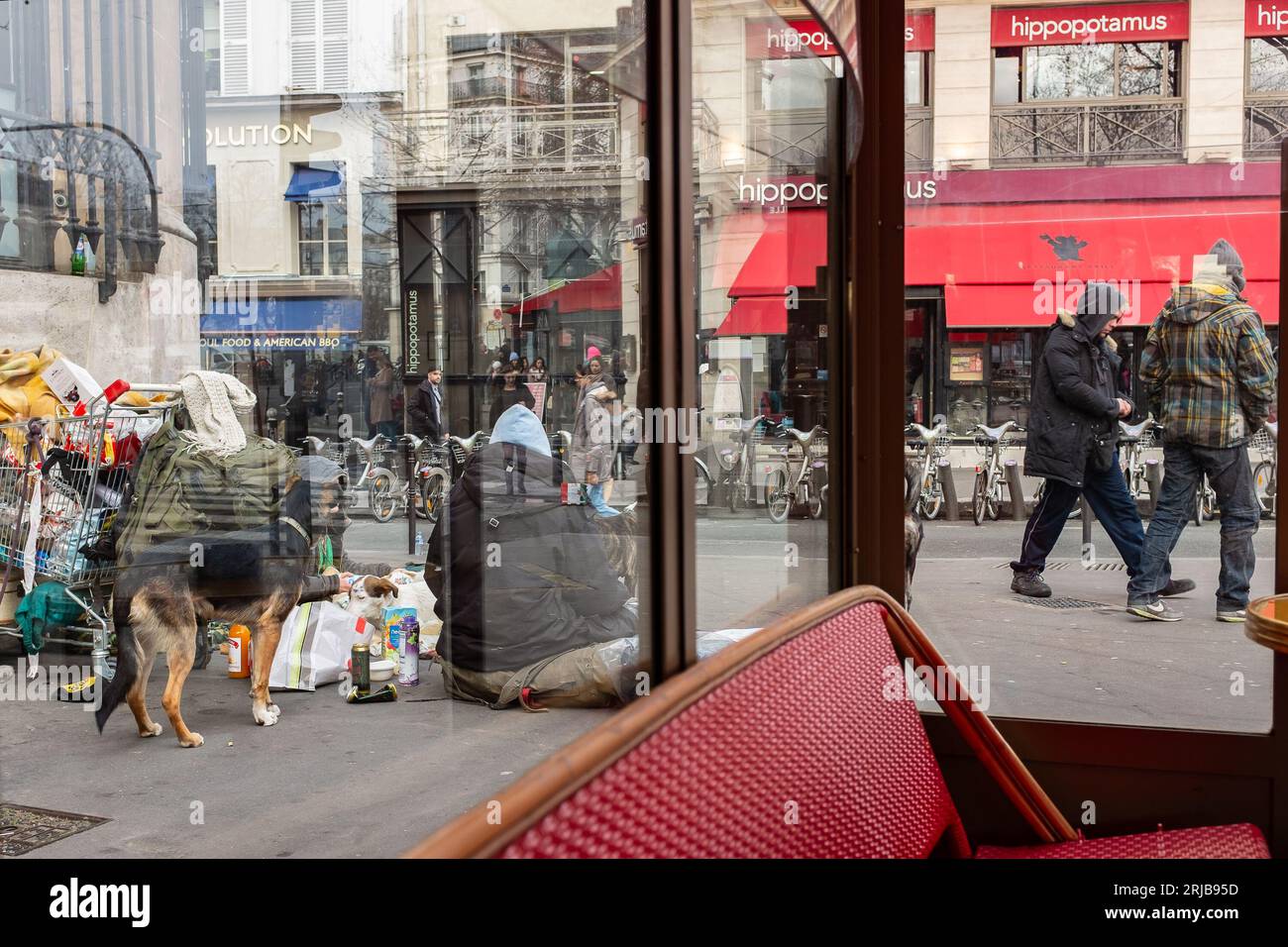 Paris, France, 2015. Poverty and homelessness on the pavement of Paris ...