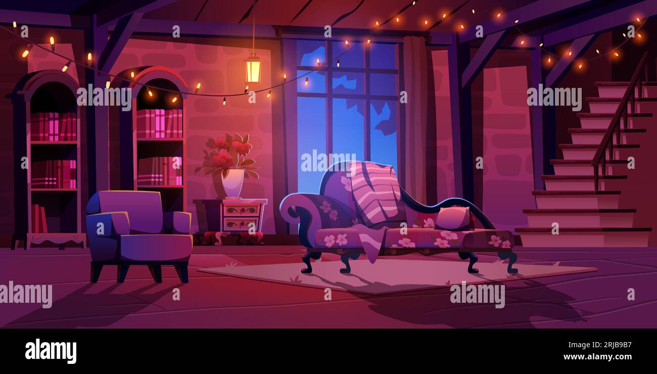 Vintage living room with victorian style furniture. Vector cartoon ...