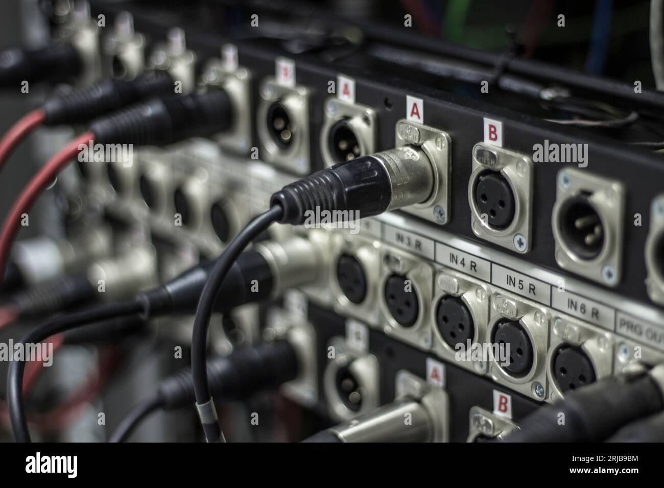 XLR jack cable connected at rear end of equipment,shallow depth Stock ...