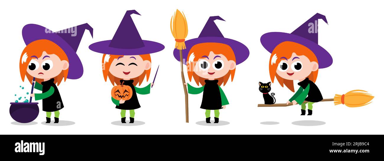 Set of cute Witch . Halloween cartoon characters . Vector Stock Vector ...