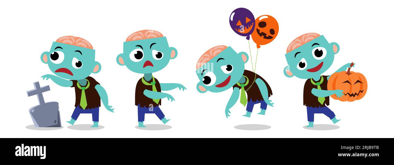 Set of cute Zombie . Halloween cartoon characters . Vector Stock Vector ...