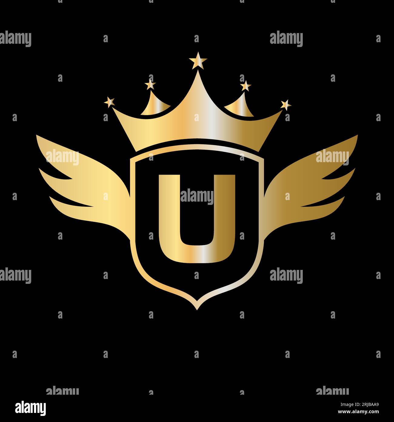 Letter U Transportation Logo With Wing, Shield And Crown Icon. Wing ...