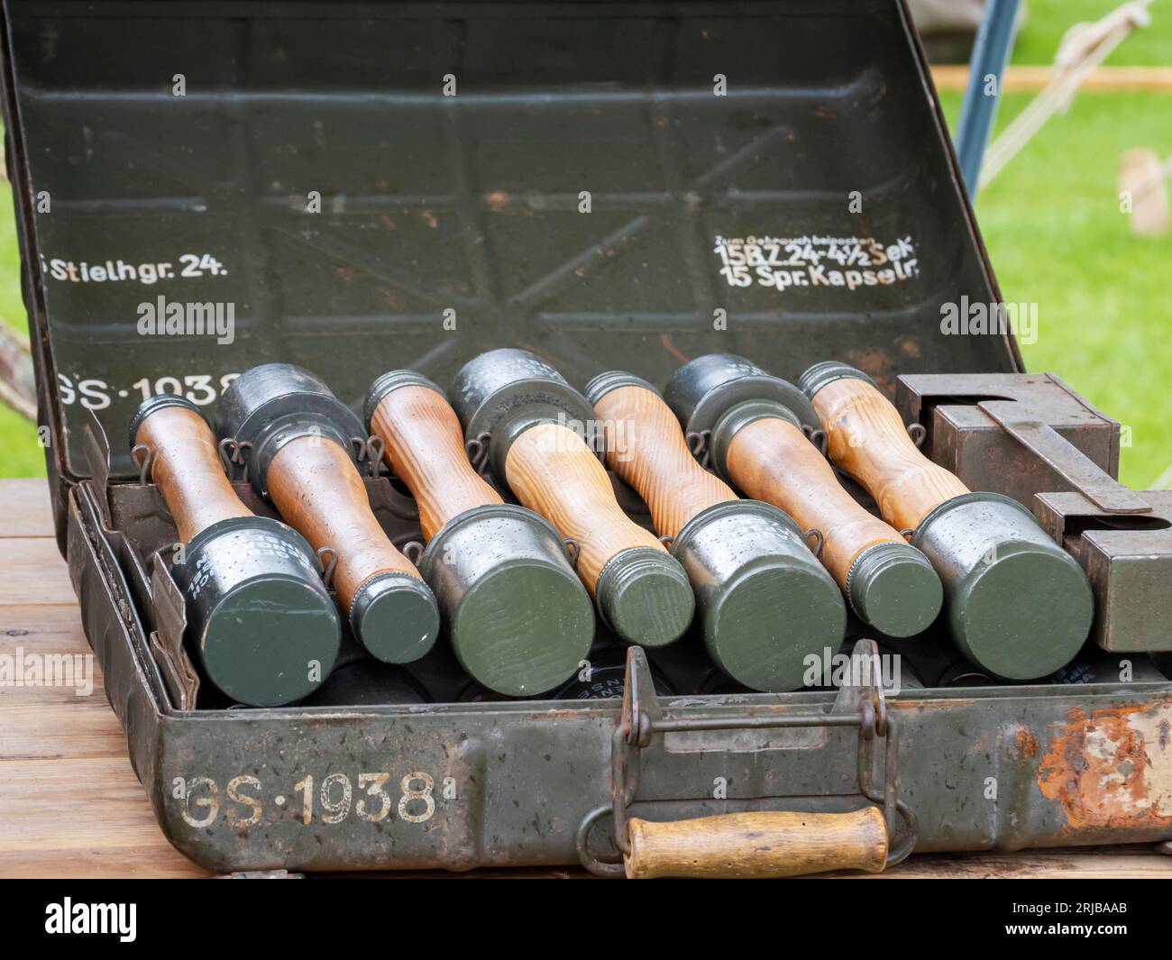 German hand grenades at the 1940's weekend in Ingleton, Yorkshire Dales ...