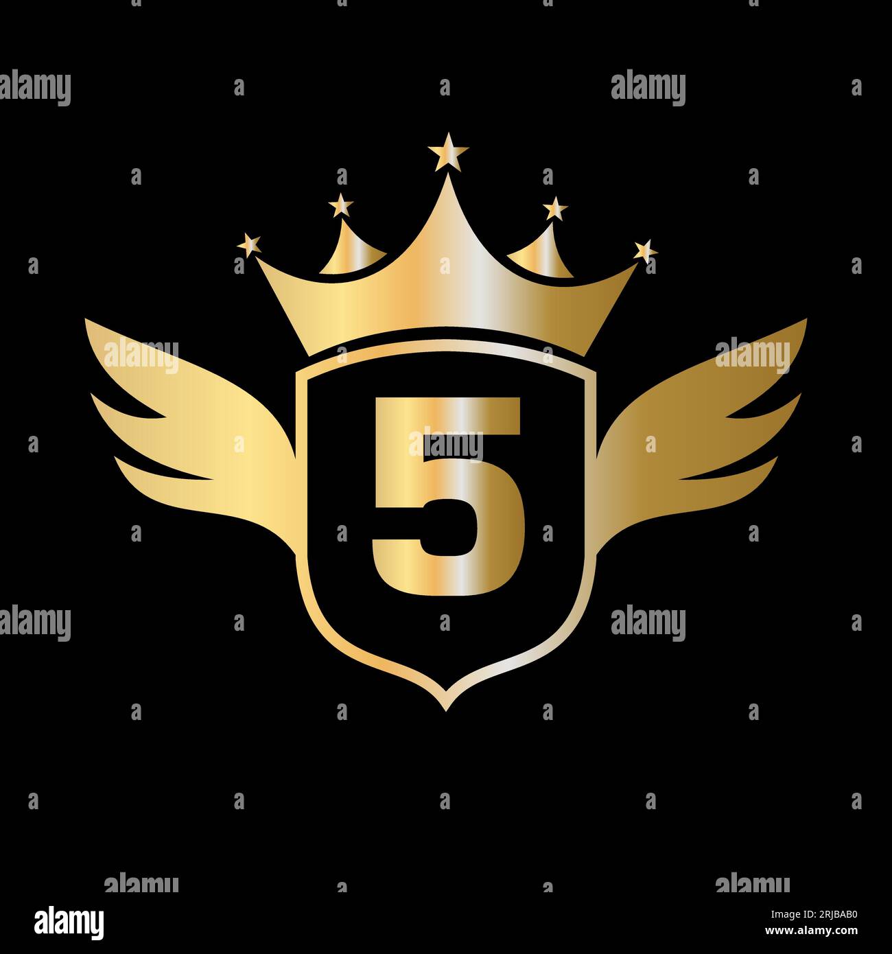 Letter 5 Transportation Logo With Wing, Shield And Crown Icon. Wing ...