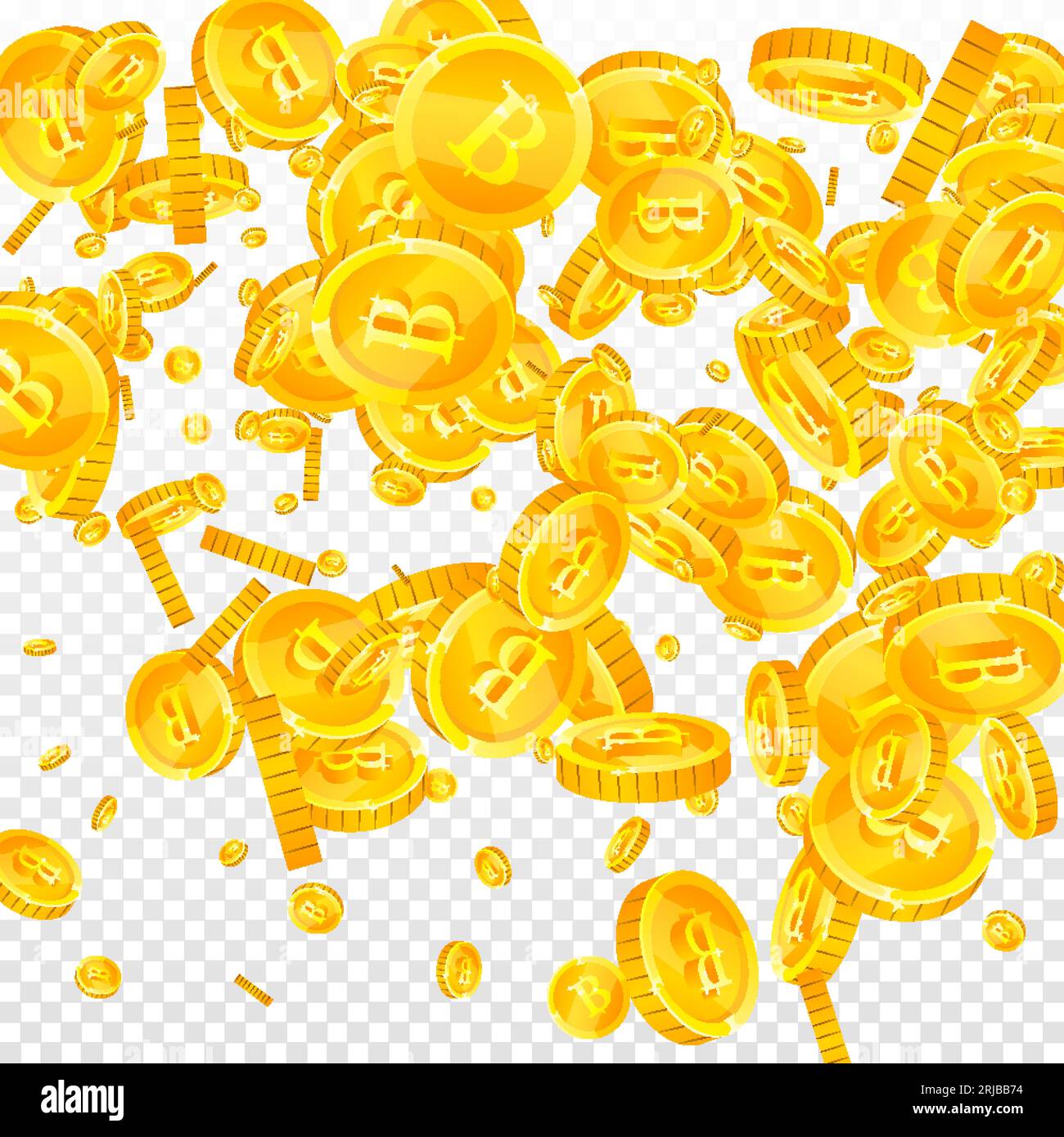 Thai baht coins falling. Gold scattered THB coins. Thailand money ...