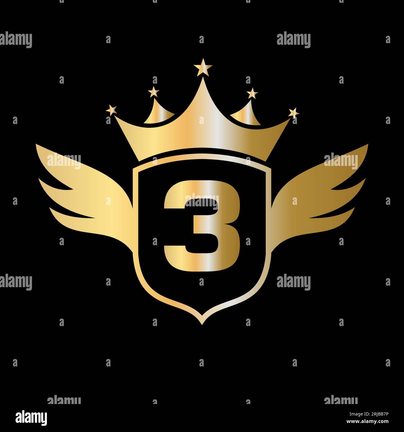 Letter 3 Transportation Logo With Wing, Shield And Crown Icon. Wing ...