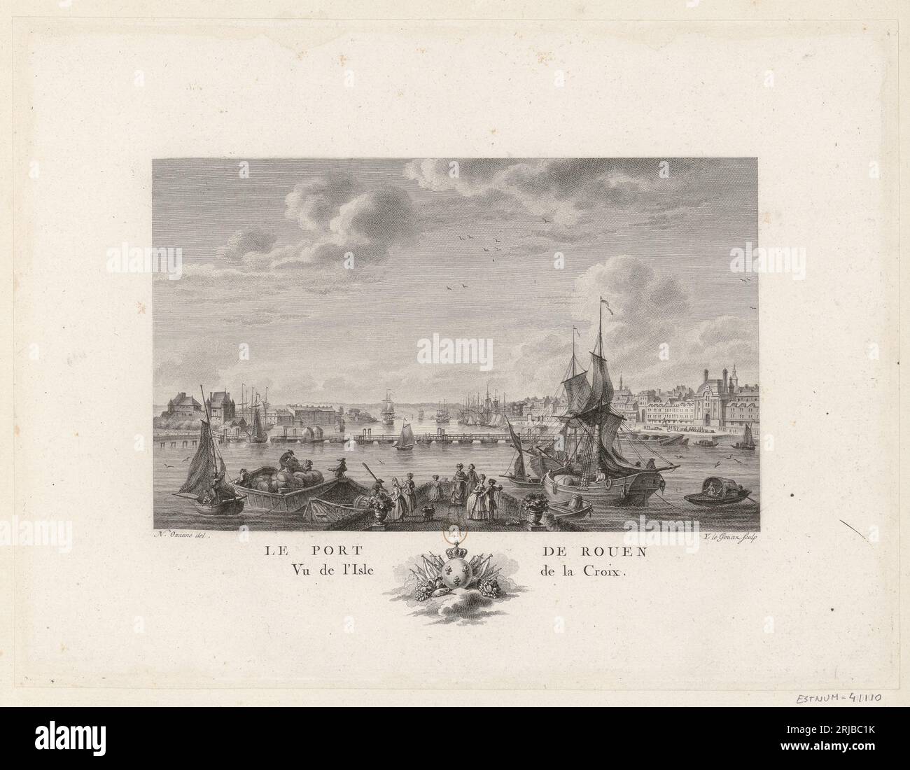 Le Port de Rouen Vu de l'Isle de la Croix 1776 by Nicolas Ozanne Stock ...