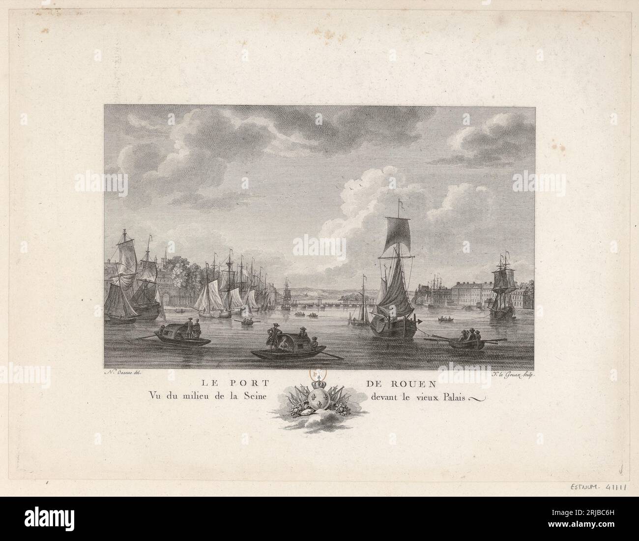 Le Port De Rouen Vu du milieu de la Seine devant le vieux Palais 1776 ...