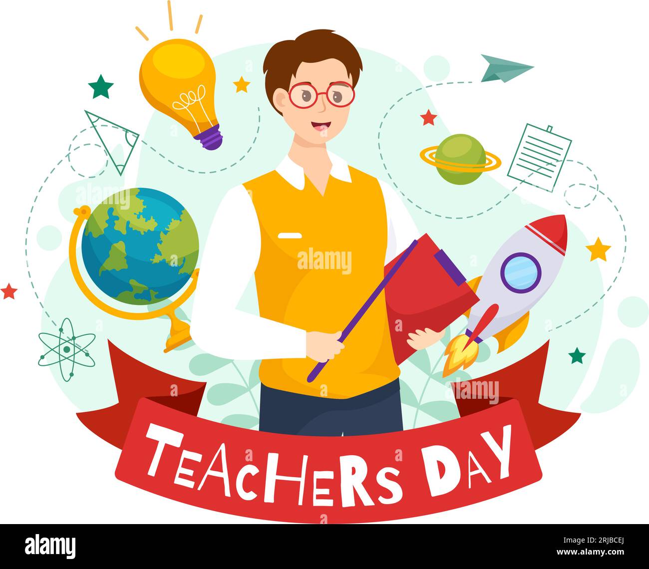 Happy Teacher's Day Vector Illustration with School Equipment Such as ...