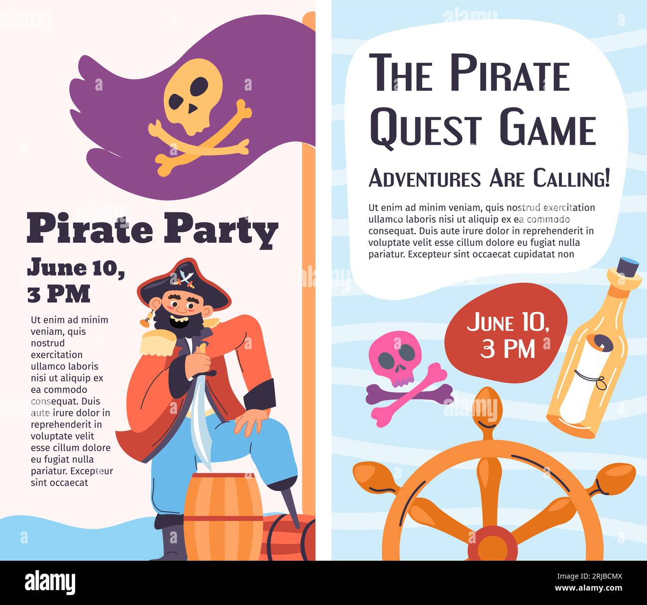 Pirate quest games, adventures are calling party Stock Vector Image ...