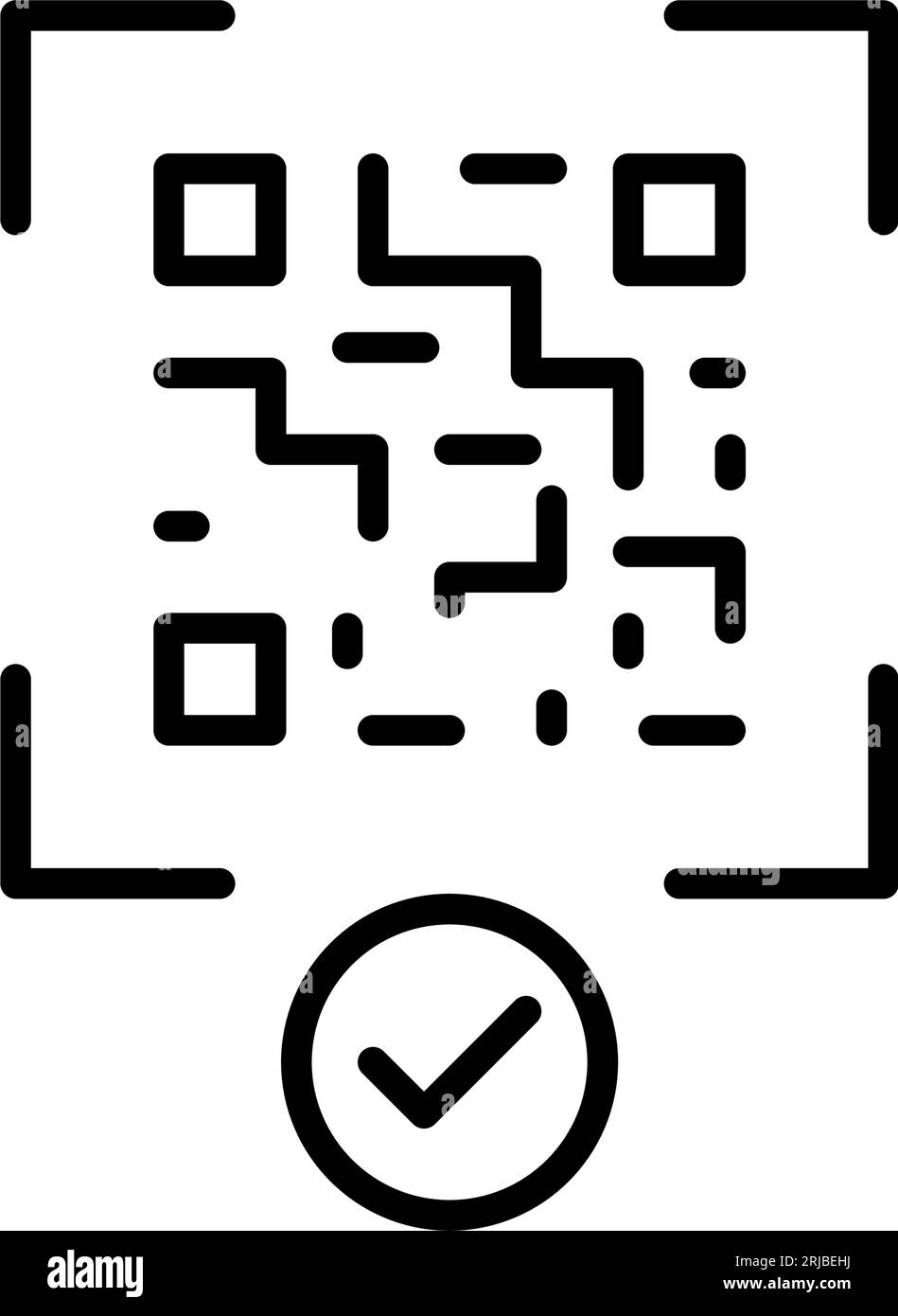 Qr-code scan with checkmark. Approved link or completed payment. Pixel perfect, editable stroke ...