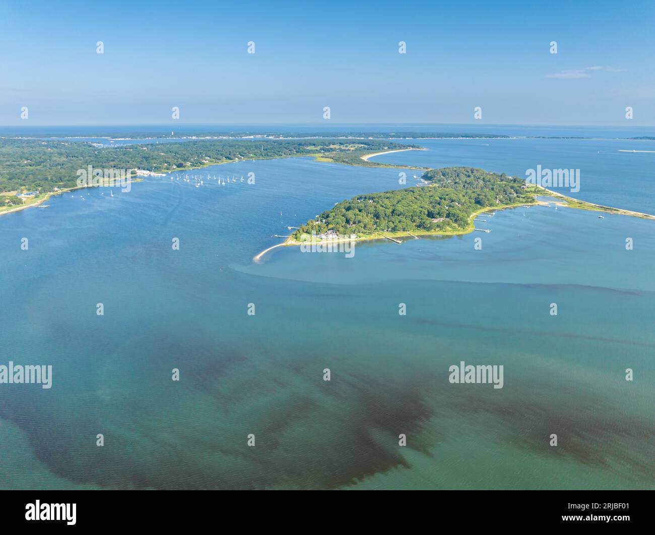 aerial view of coecles harbor and little ram island Stock Photo - Alamy