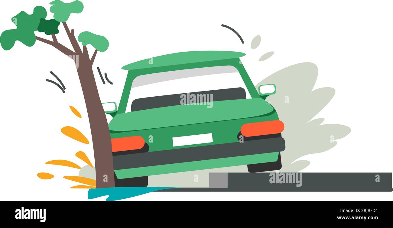 Car hit tree, accident or crash on road vector Stock Vector Image & Art ...