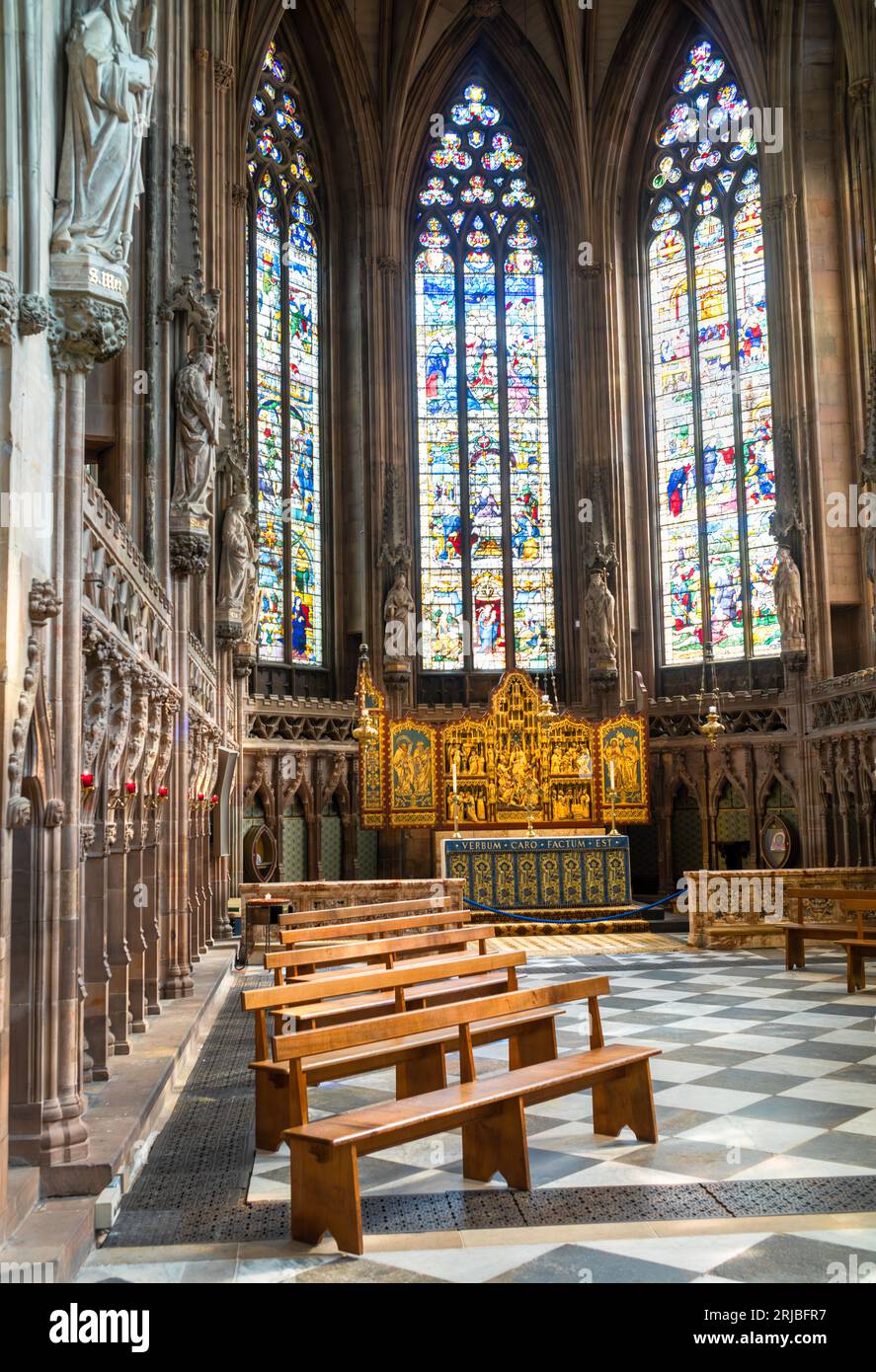 The ornate 15th century oak altar in the east transept of Lichfield ...