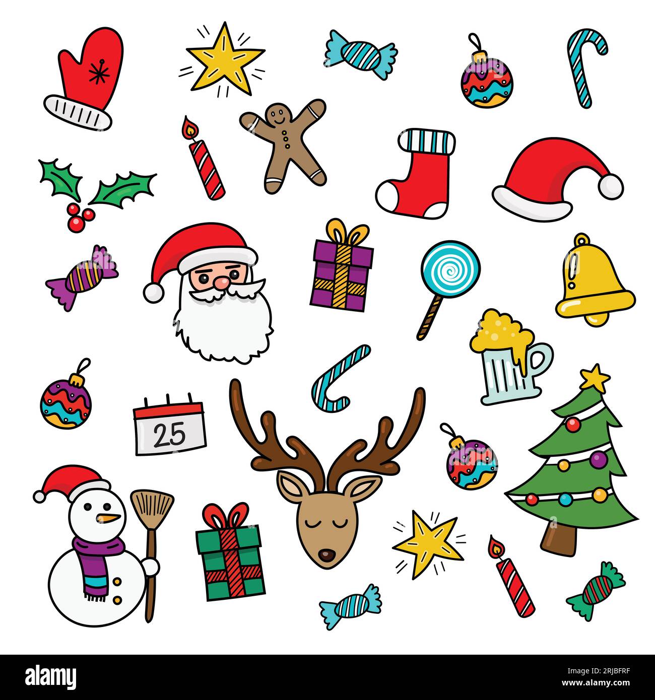 Christmas doodles color hand drawn. Vector illustration Stock Vector ...
