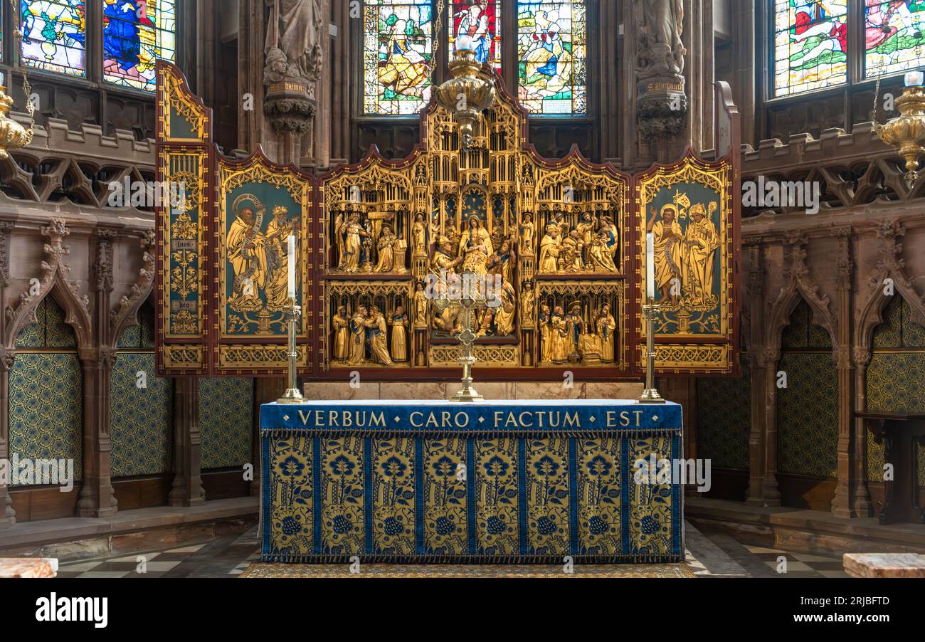 The ornate 15th century oak altar in the east transept of Lichfield ...