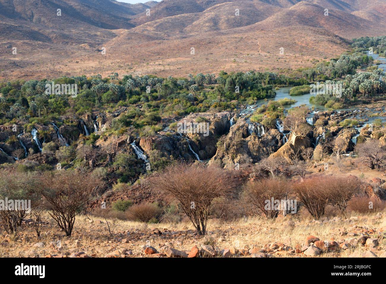 Epupa falls and Kunene river, border between Angola and Namibia ...