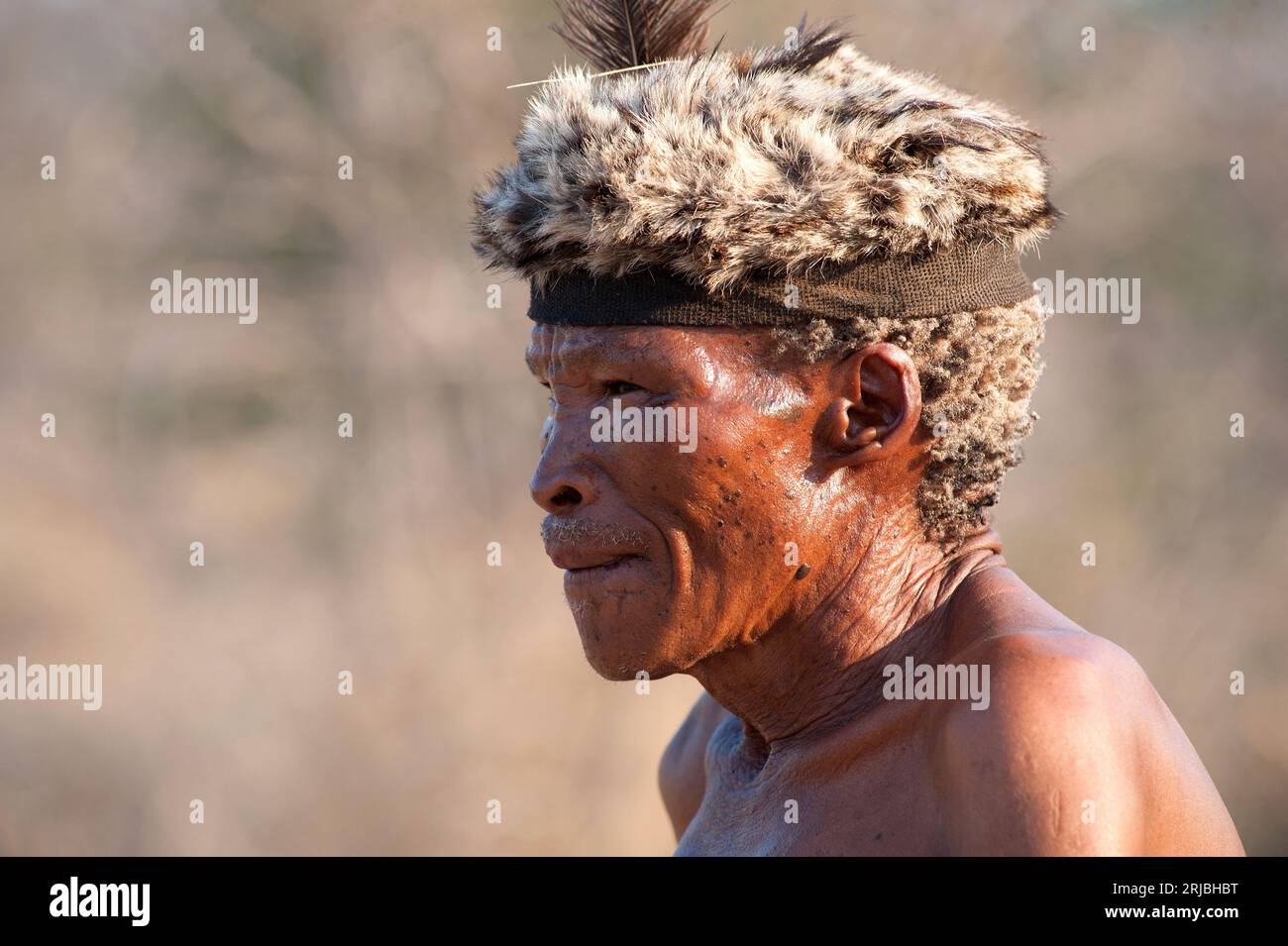 Bushman or san with your traditional animal skin hat. Tsumkwe ...