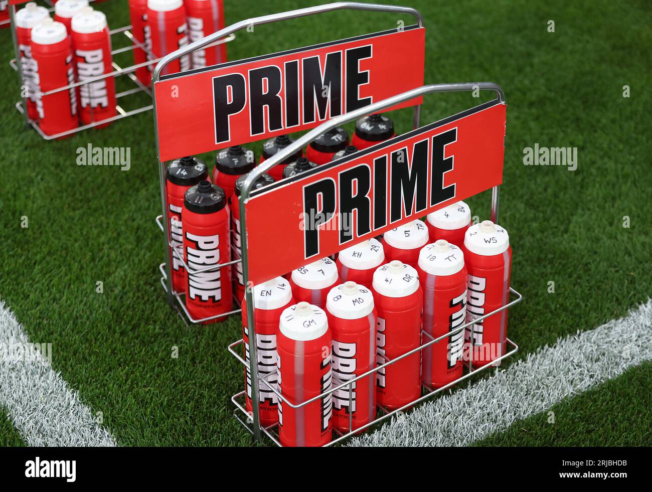 London, UK. 21st Aug, 2023. Prime Hydration drinks are seen in the ...
