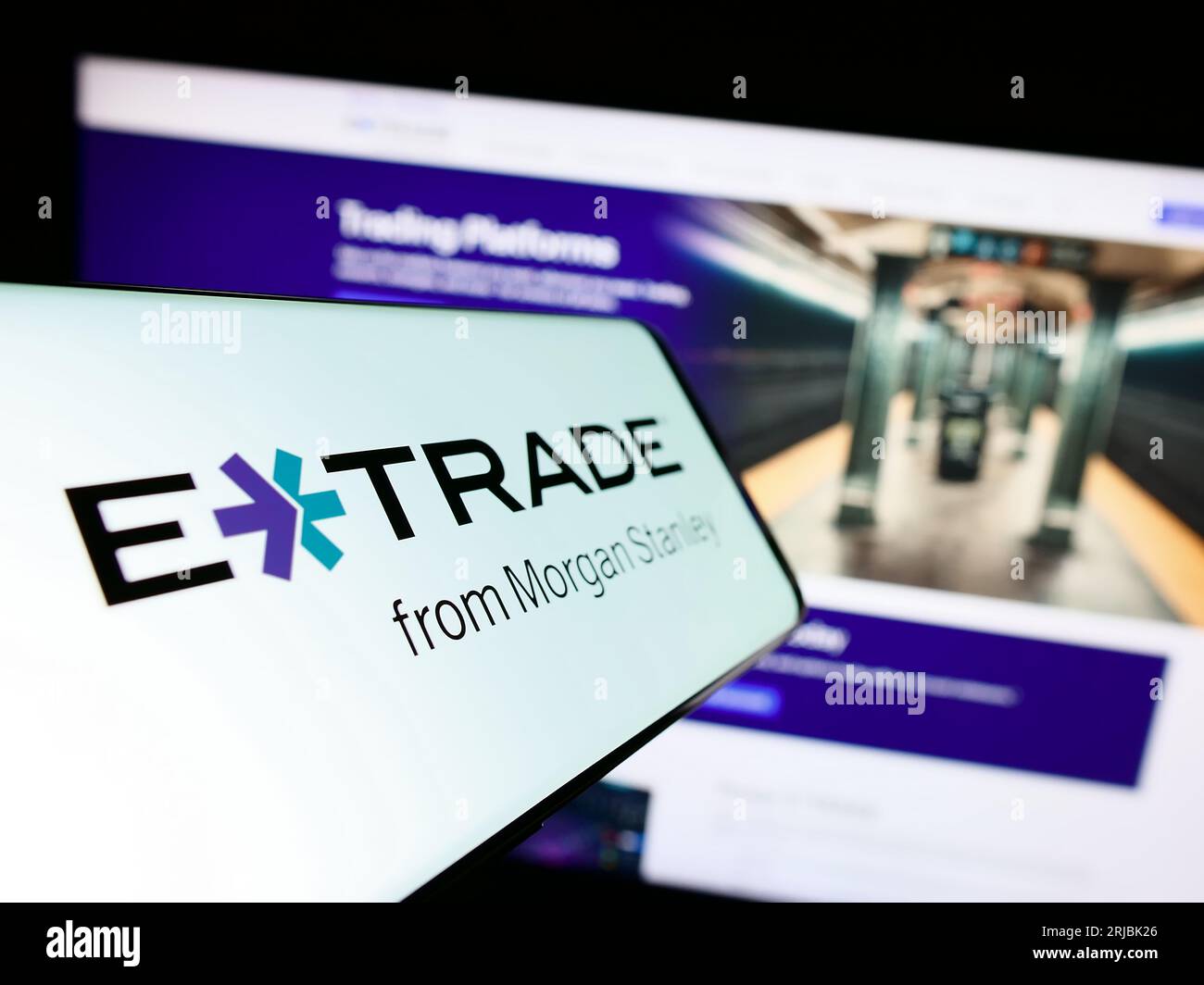 Smartphone with logo of American company E-Trade Financial Corporation ...