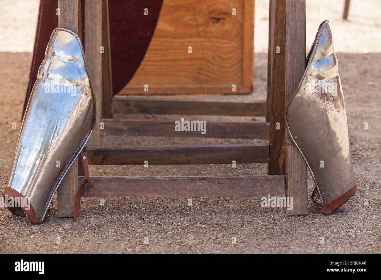 Roman metal greaves, ancient armor item that protects the front of the ...