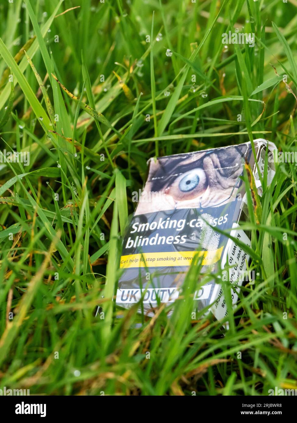 A warning on a packet of cigarettes thrown away in Ambleside, Lake ...