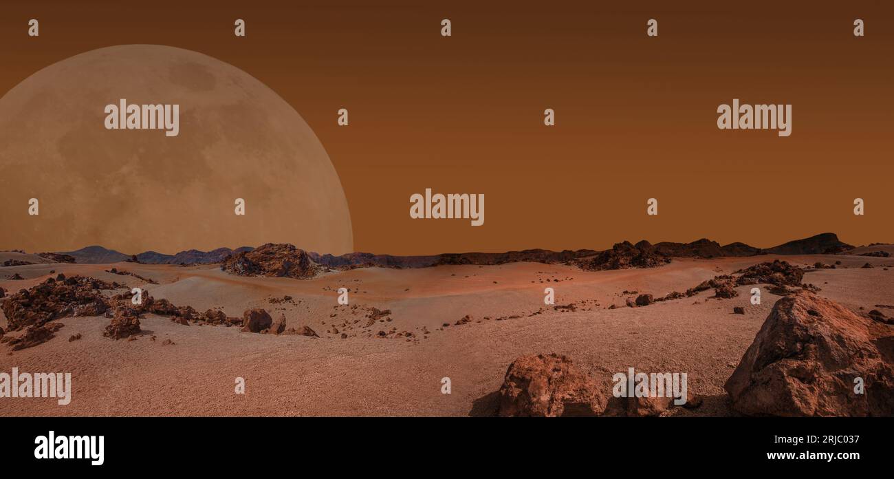 Red and orange Martian Mountains and Desert Landscape of the Planet ...