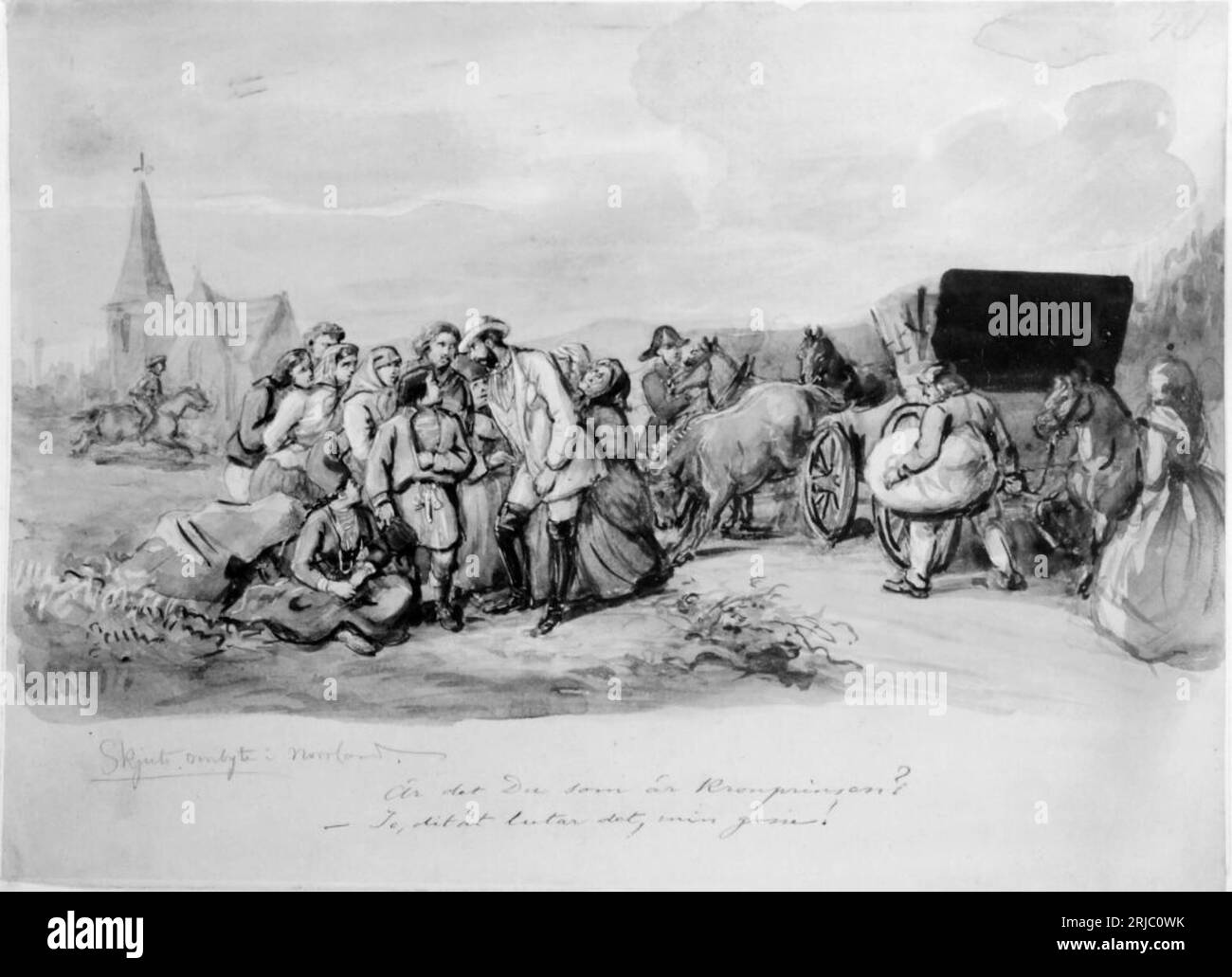 Skjutsombyte i Norrland. Skissbok "Reseminnen från Norrland 1858" 1858 by Fritz von Dardel Stock ...