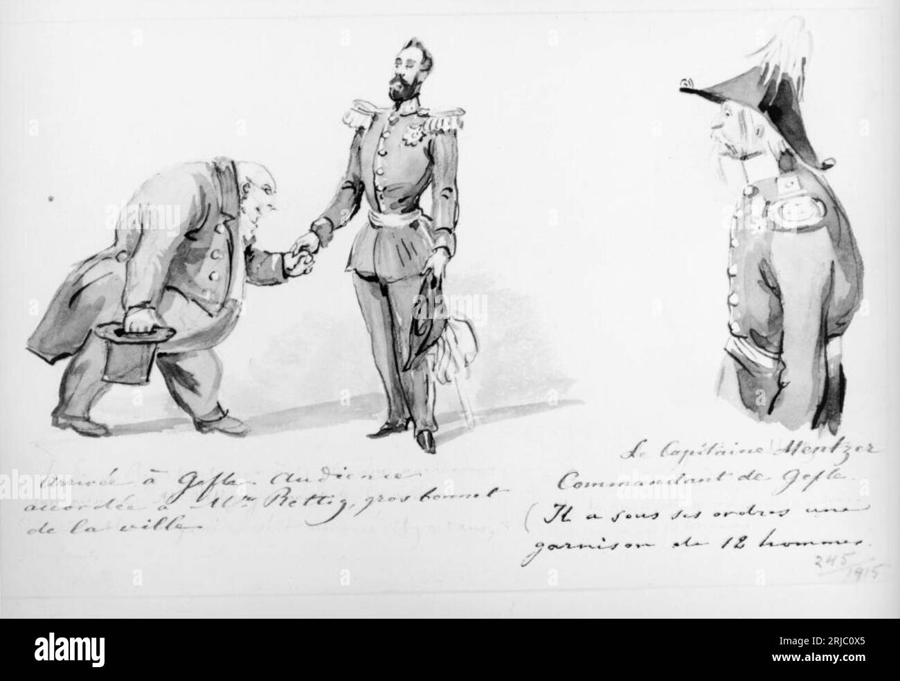 Rettig uppvaktar kronprinsen-regenten. Kapten von Mentzer. Skissbok "Reseminnen från Norrland ...