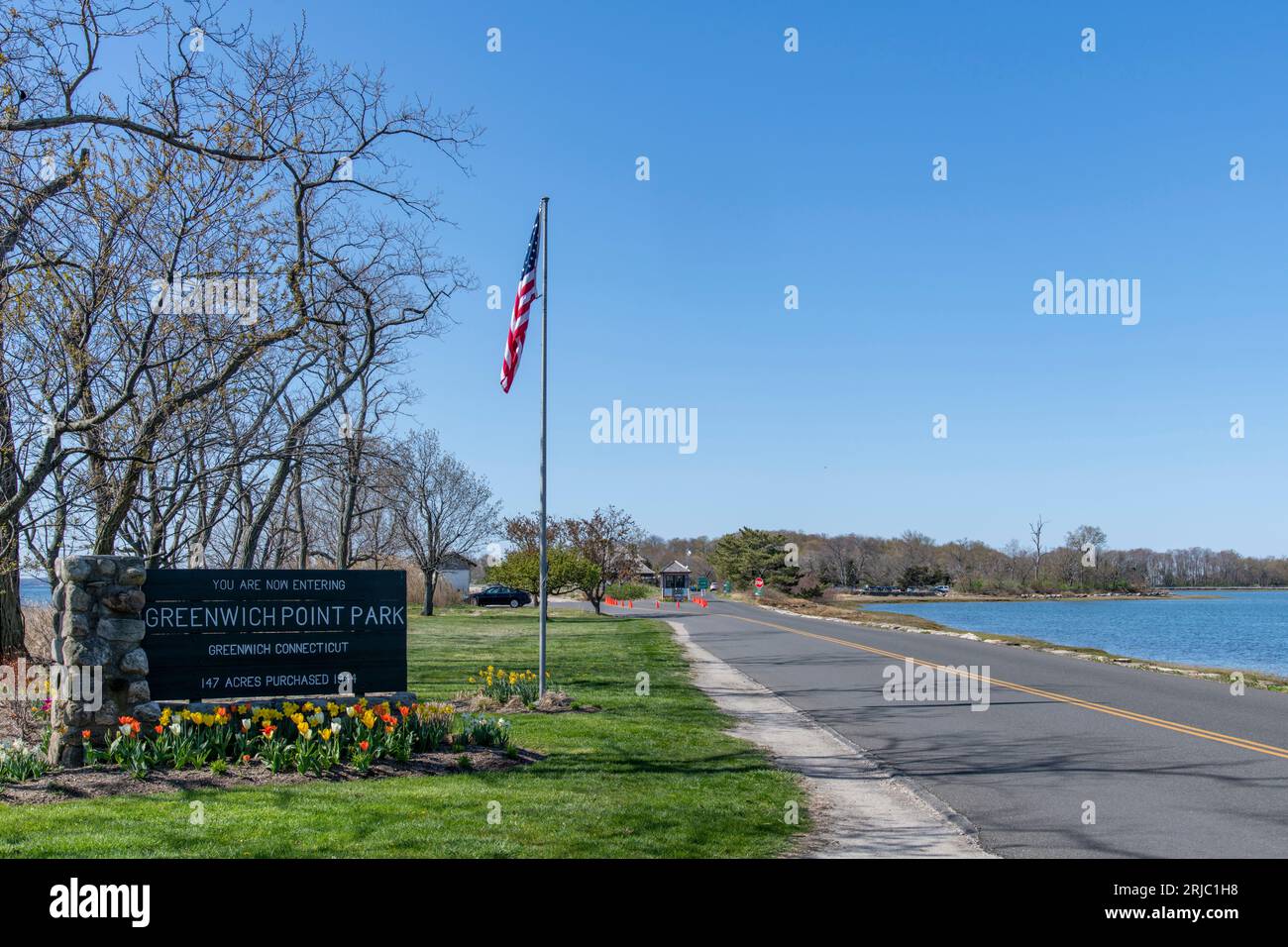 Old Greenwich, CT, USA-May 2022: View of the entrance of Greenwich ...