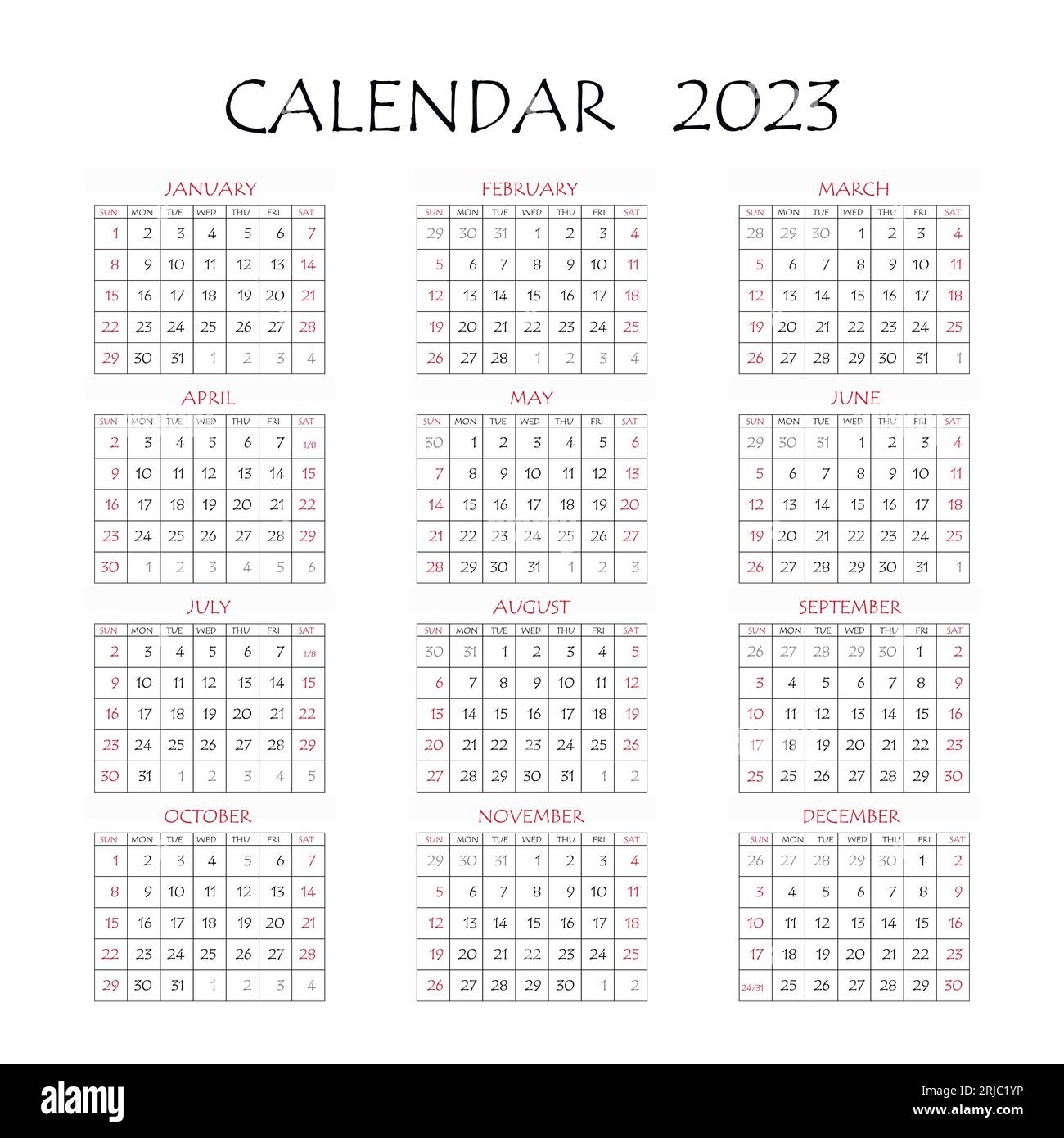 2023 calendar planner. Corporate week. Template layout, 12 months ...