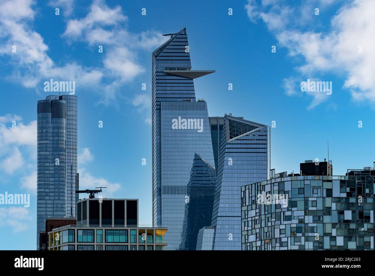 New York City, NY, USA-May 2022: Low angle view of skyscraper with Sky ...