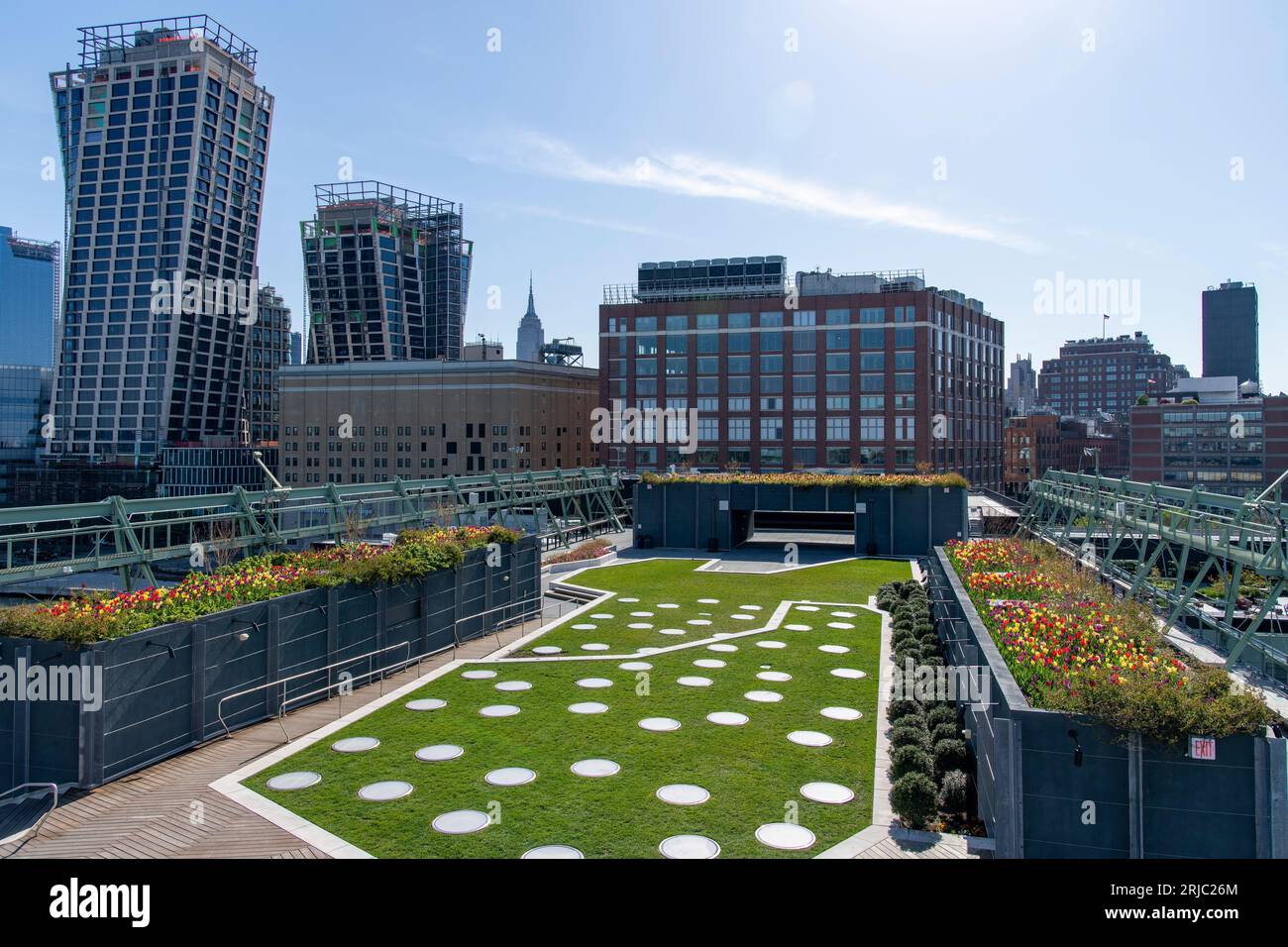 New York City, NY, USA-May 2022; High angle view over Pier 57 Rooftop ...