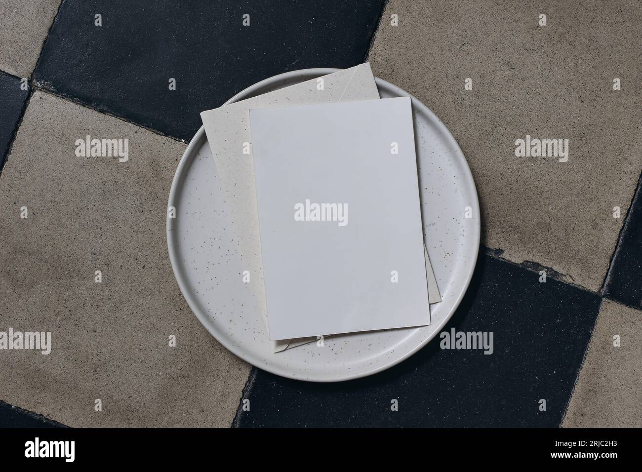 Moody dark stationery scene. Blank greeting paper card mockup with ...