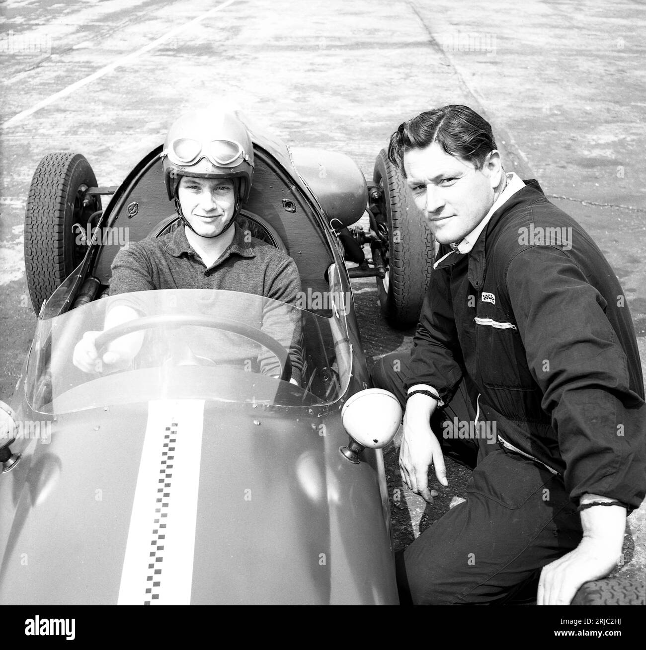 1962, historical, a young male driver sitting in a Cooper motor racing ...