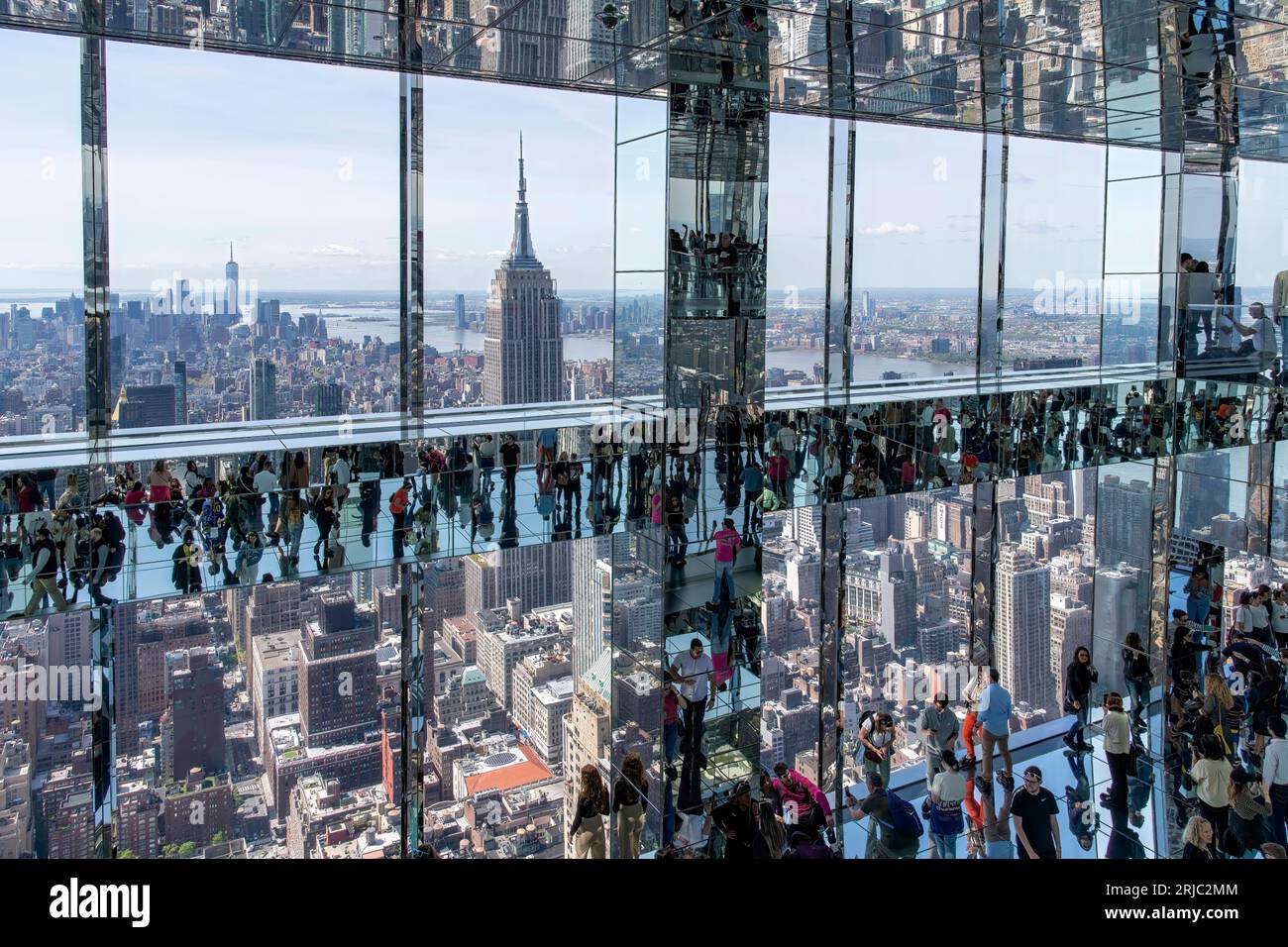 New York City, NY, USA-May 2022; High angle interior view of people in ...