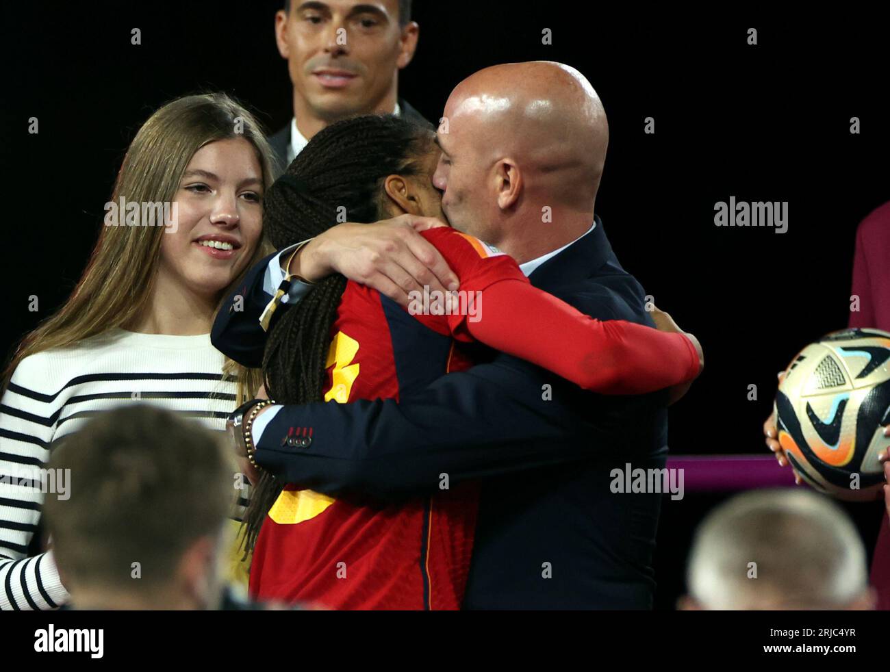 Spanish football federation president Luis Rubiales congratulates Salma ...