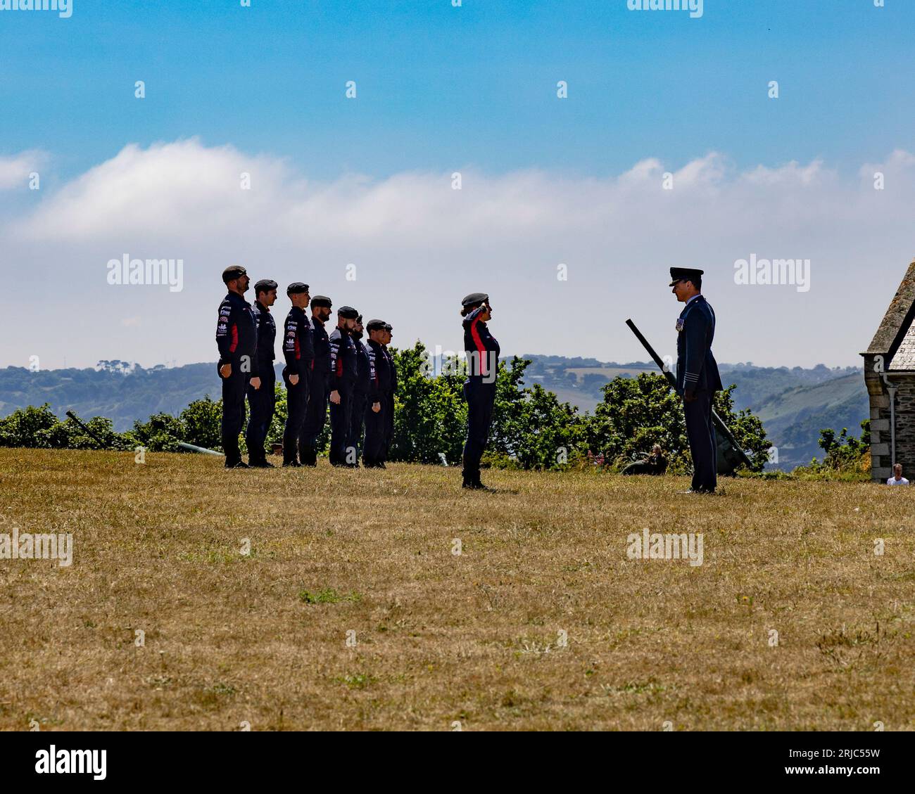 Armed Forces Day, Pendennis Castle, Falmouth. RAF Red Falcons landing ...