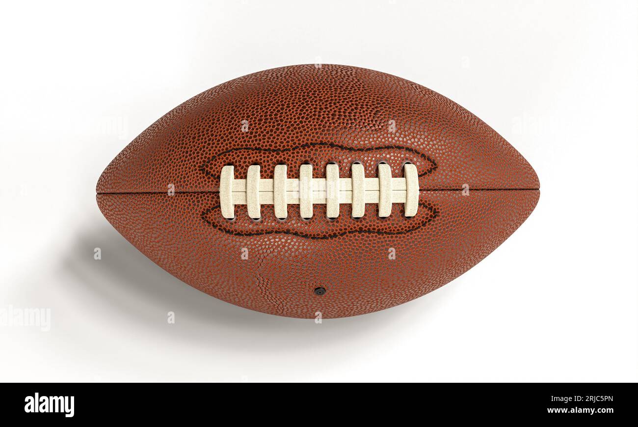 American leather football ball on a white background, top view. 3d ...
