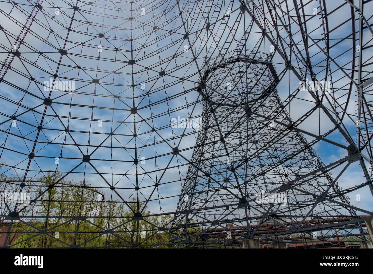 Low angle view from within the cooling tower of scaffolding frame at ...