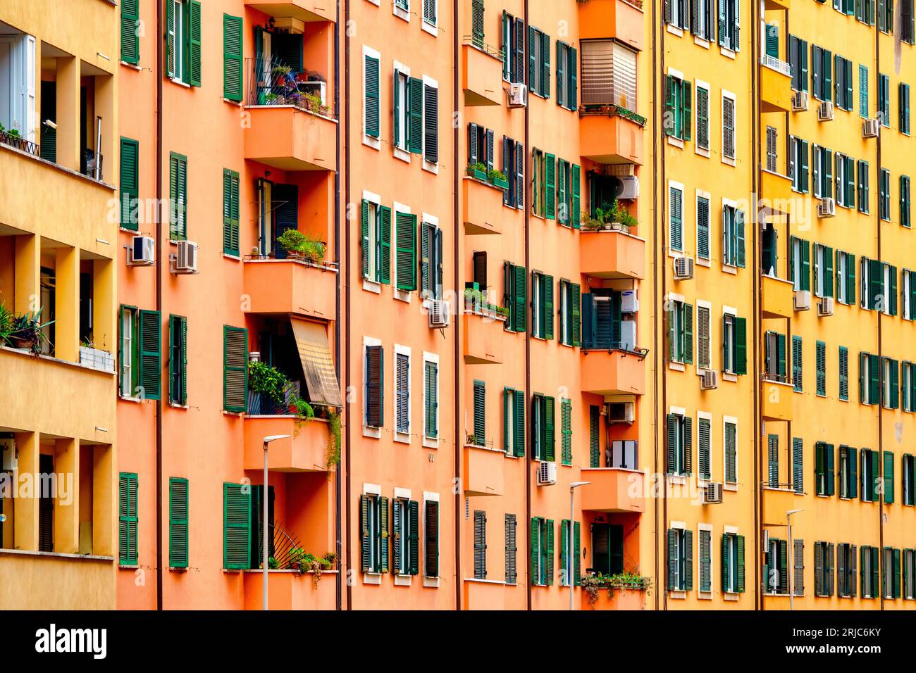 Facades of traditional roman apartment buildings, Rome, Italy Stock ...