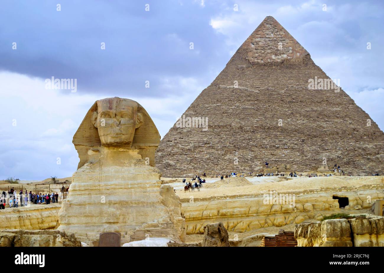The Great Sphinx of Giza, Cairo, with the pyramid of Khafre in the ...