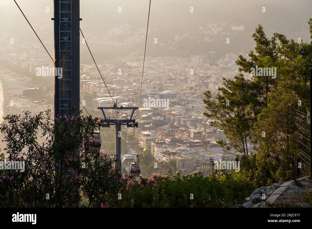 Cable car Alanya Teleferik, Turkey. Cable car cabins with Alanya Stock ...