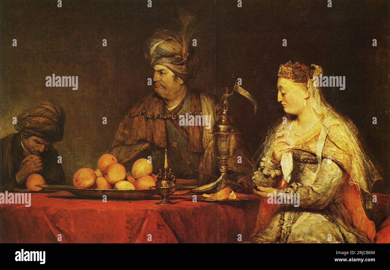Haman and Ahasuerus at the Feast of Esther (two paintings) between 1680 ...