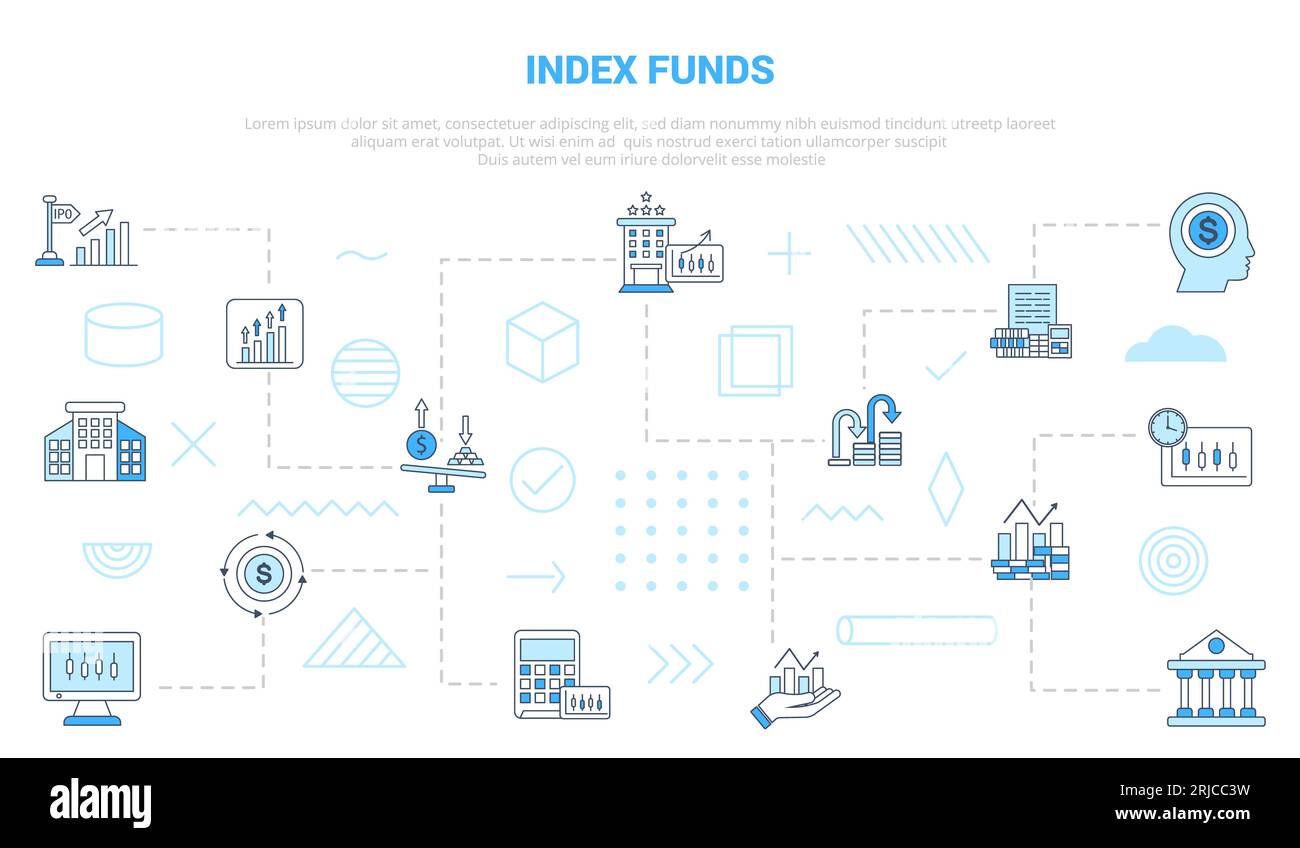 index funds concept with icon set template banner with modern blue ...