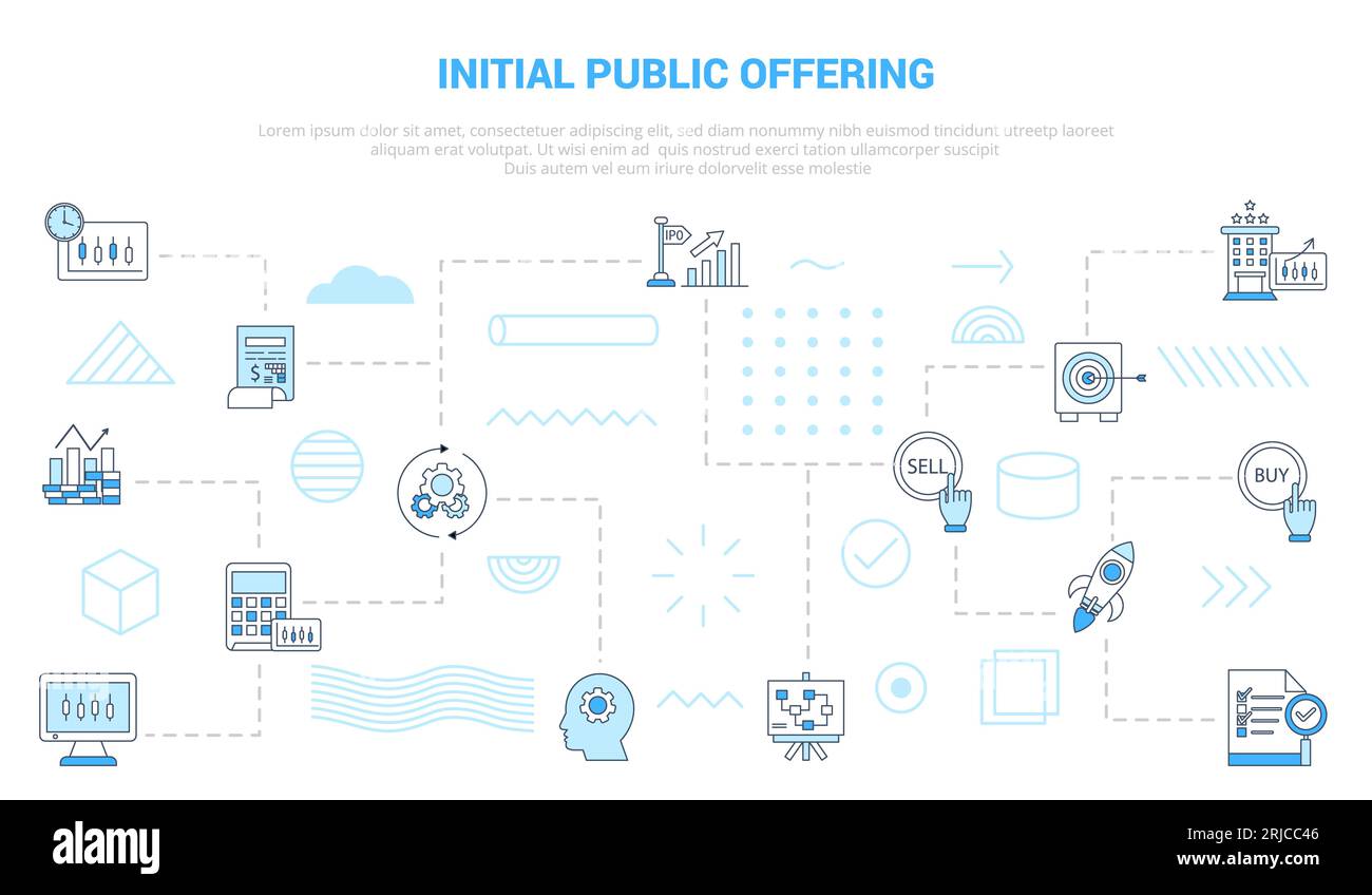 ipo initial public offering concept with icon set template banner with modern blue color style ...