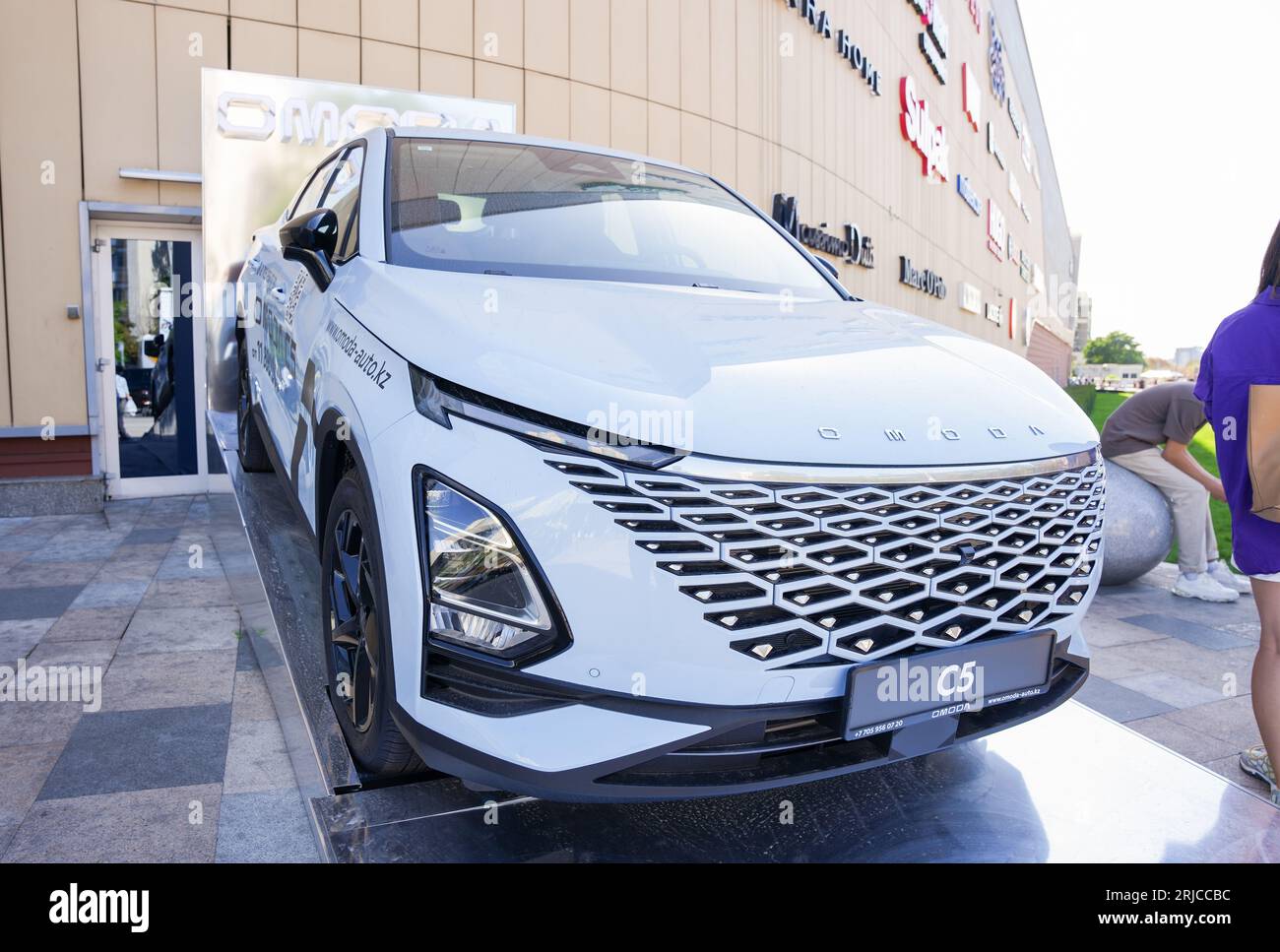 Almaty, Kazakhstan - August 17, 2023: The front of the Omoda C5 branded ...
