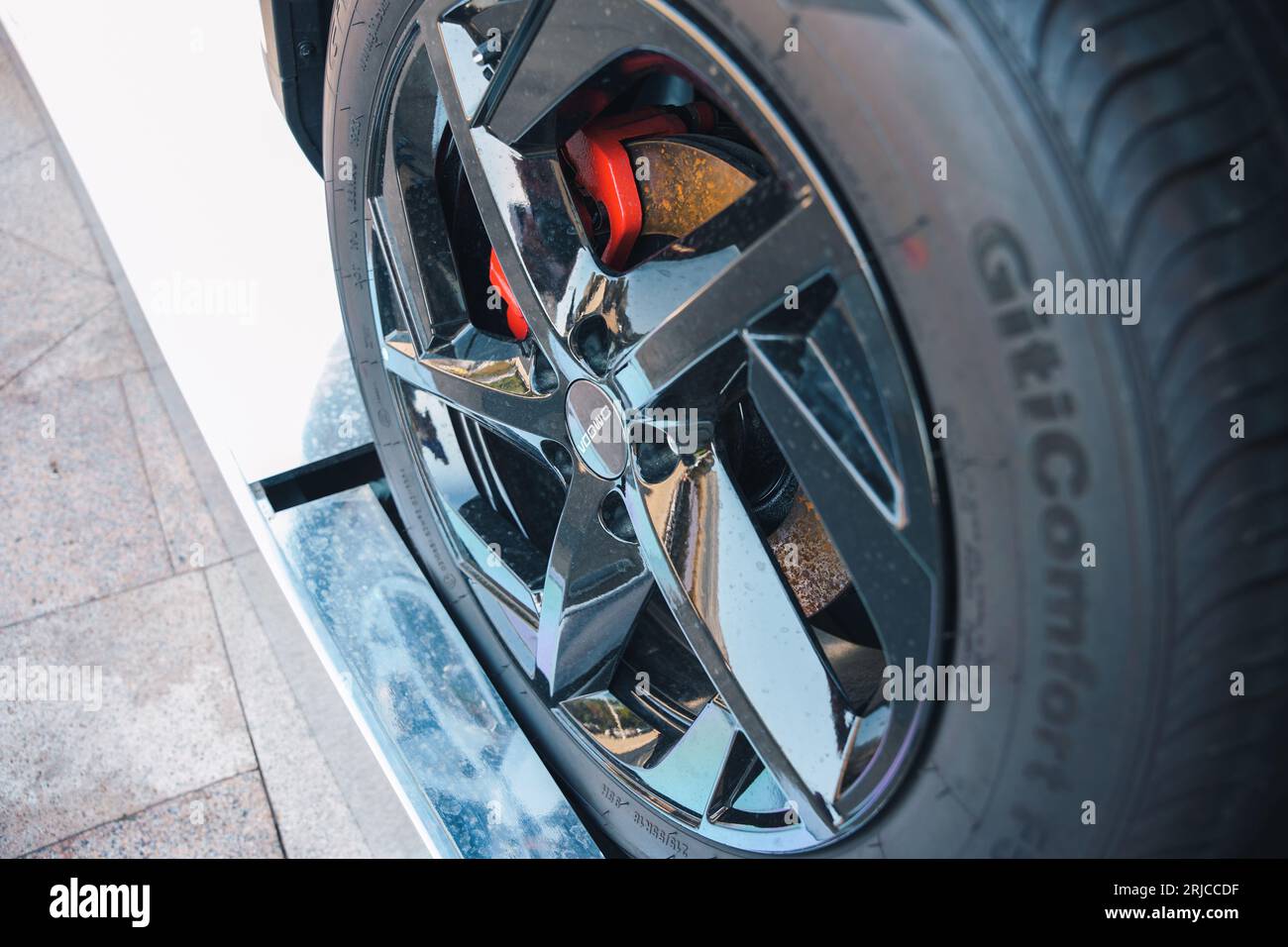 Almaty, Kazakhstan - August 17, 2023: The back of the Omoda C5 brand ...
